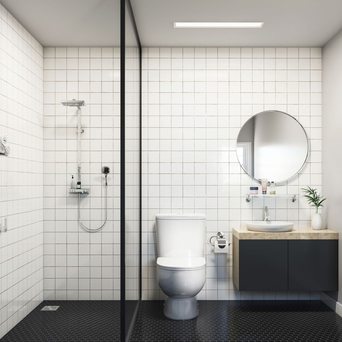 White Square Ceramic Bathroom Tile Design | Livspace