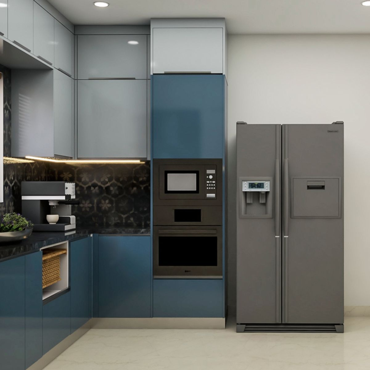 Kitchen Design With Profile Lighting Under The Cabinets | Livspace