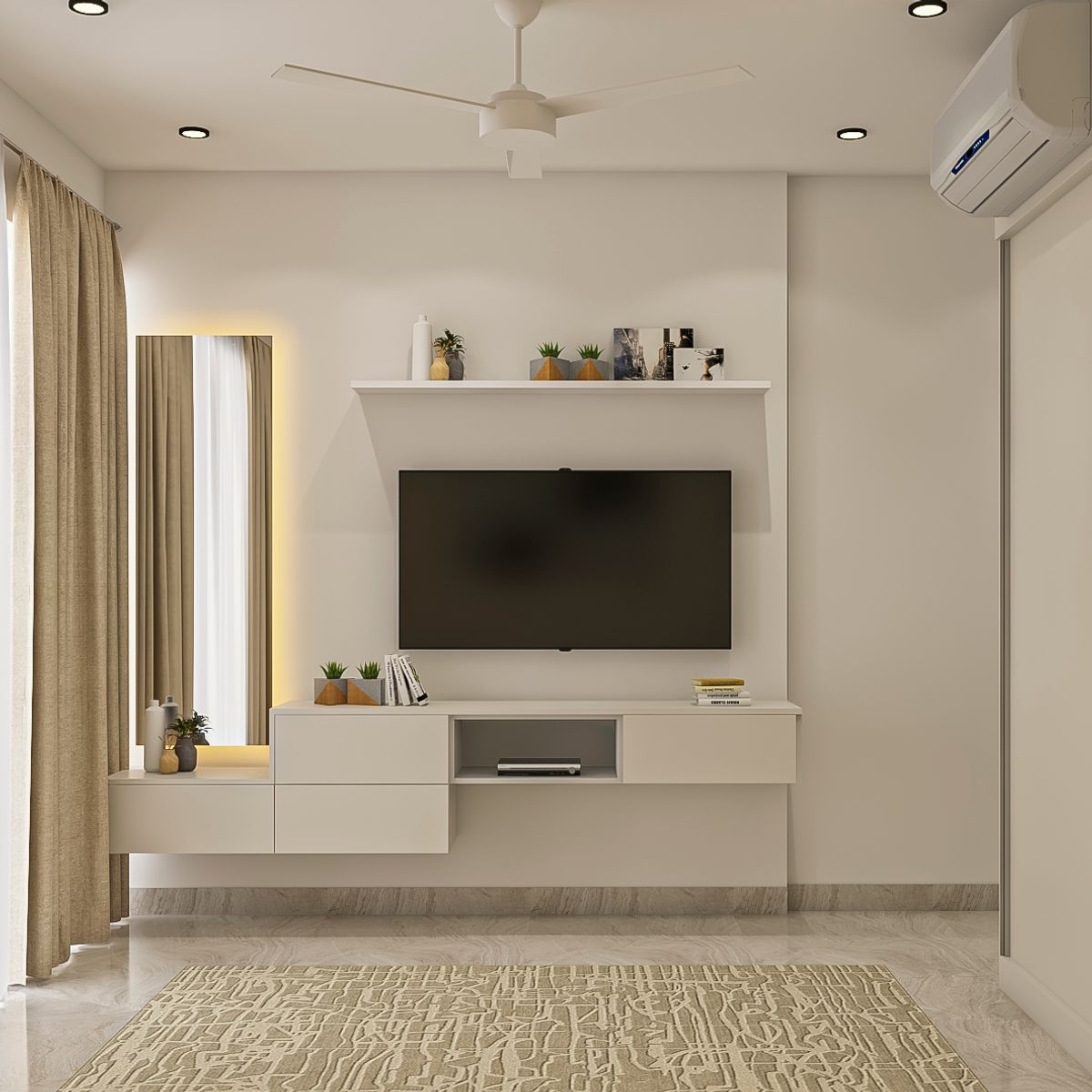 White TV Unit Design With Ambient Lighting | Livspace