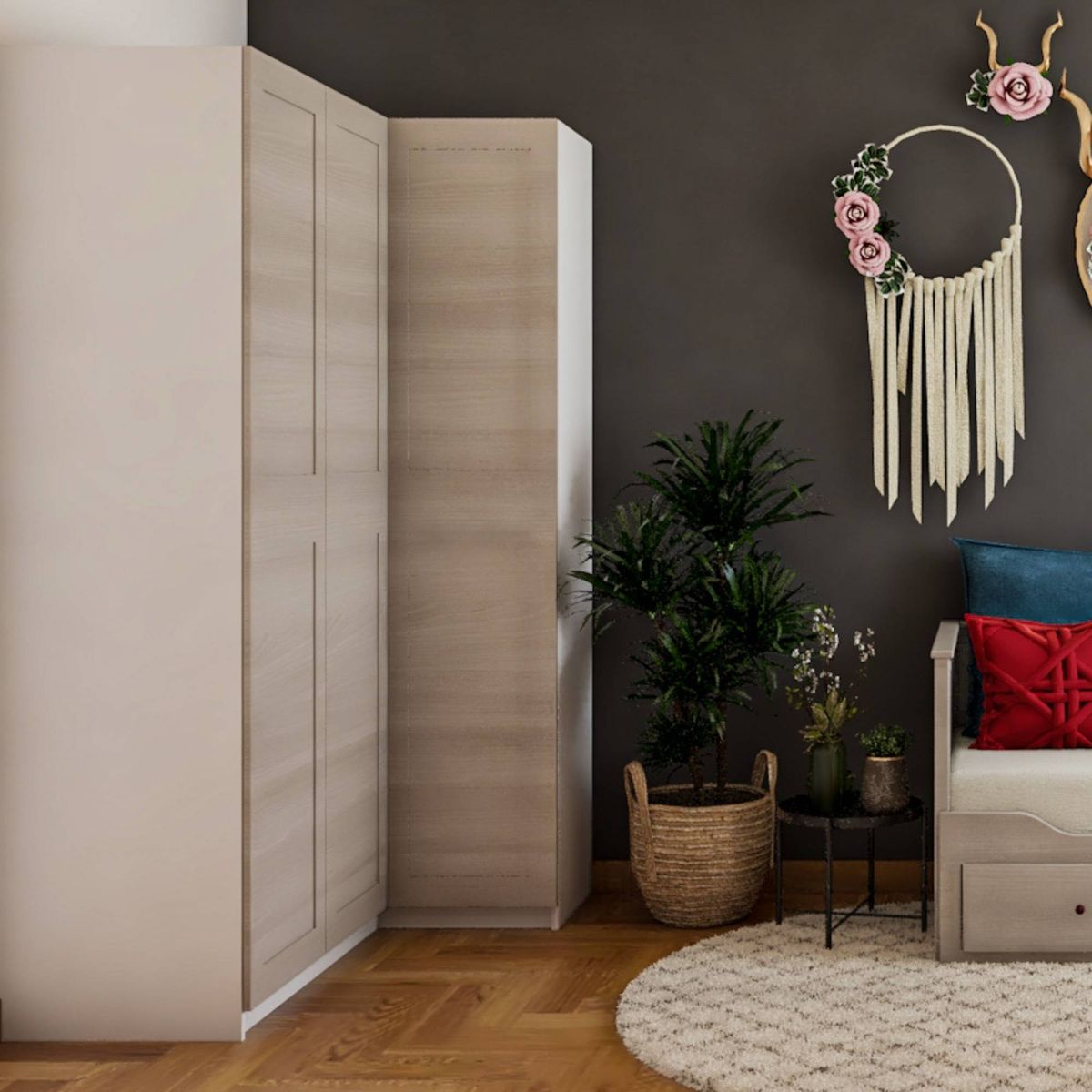 3-Door L-Shaped Wardrobe Design | Livspace