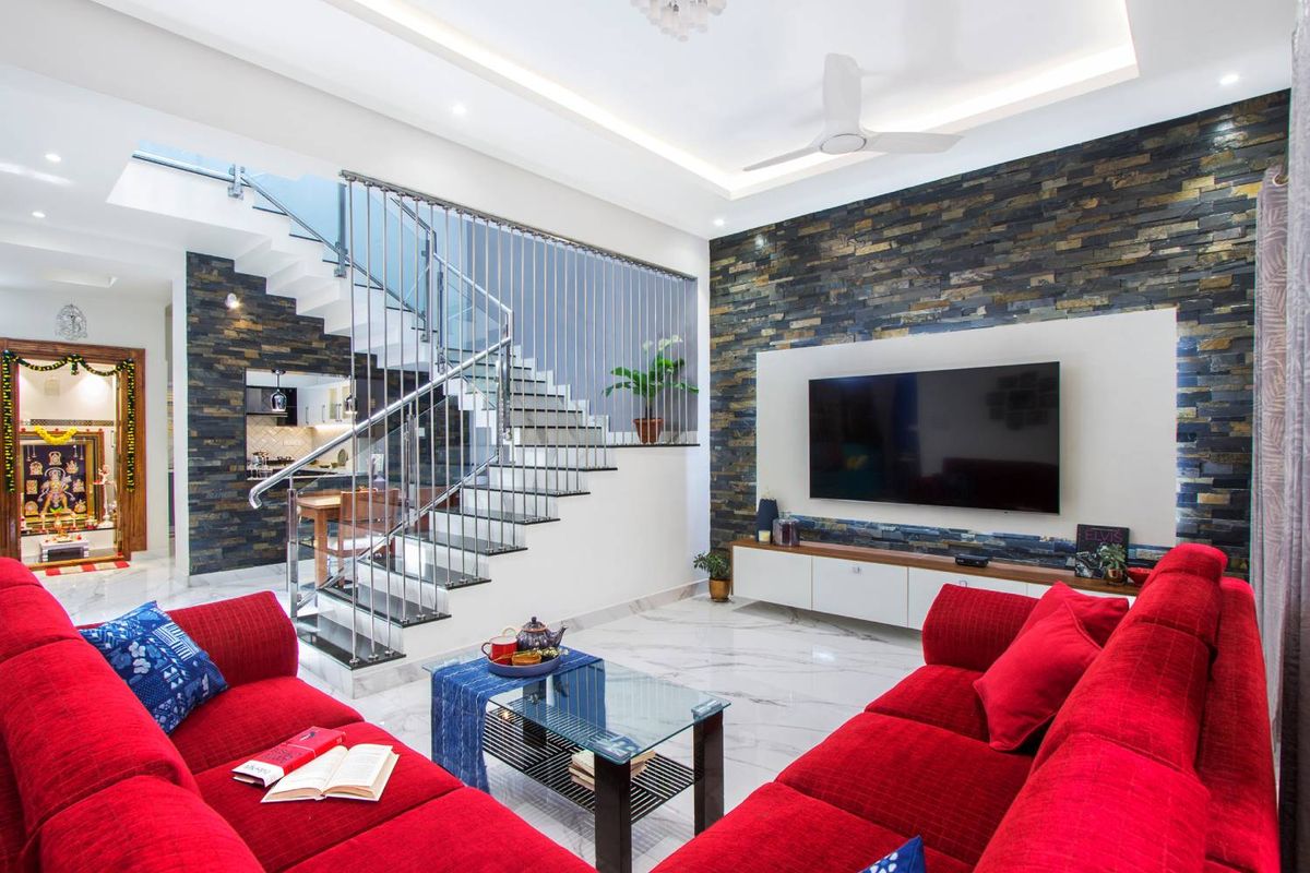 2BHK 2-Storey Modern Independent House Design with Stone Wall Cladding ...