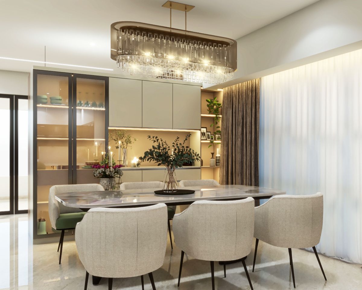 Spacious Contemporary Dining Room Design: Marble Table, Sleek Chairs ...