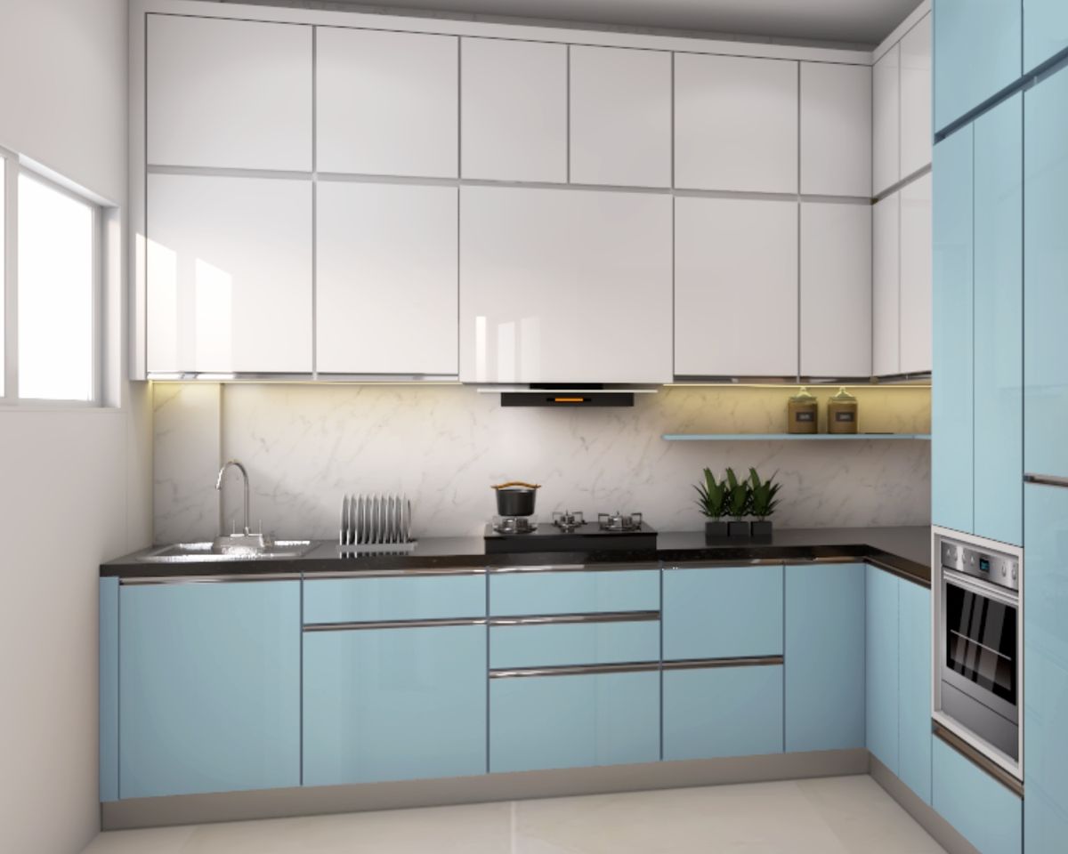 Small Family Modern L-Shaped Kitchen Design: Cabinets and Tall Unit ...