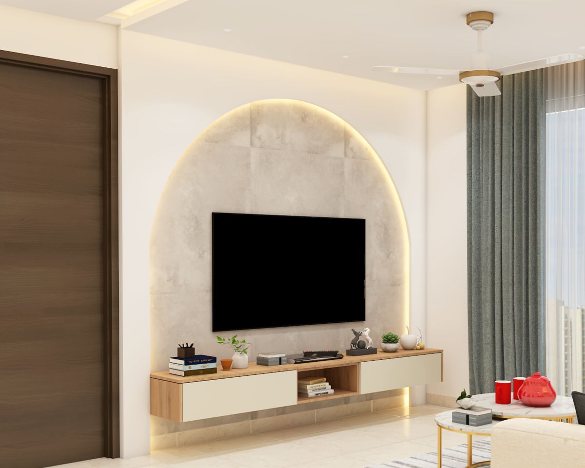 Wall Mounted Contemporary TV Unit Design with Arched Wall and Cove ...