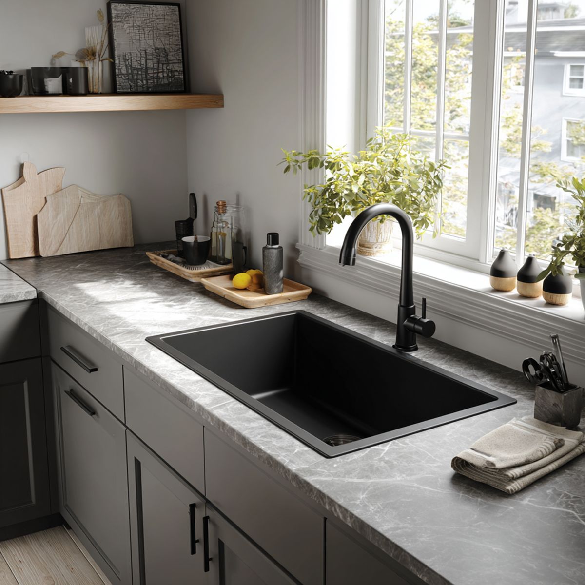 Matte Black Single Bowl Kitchen Sink Design with Modern Finish | Livspace
