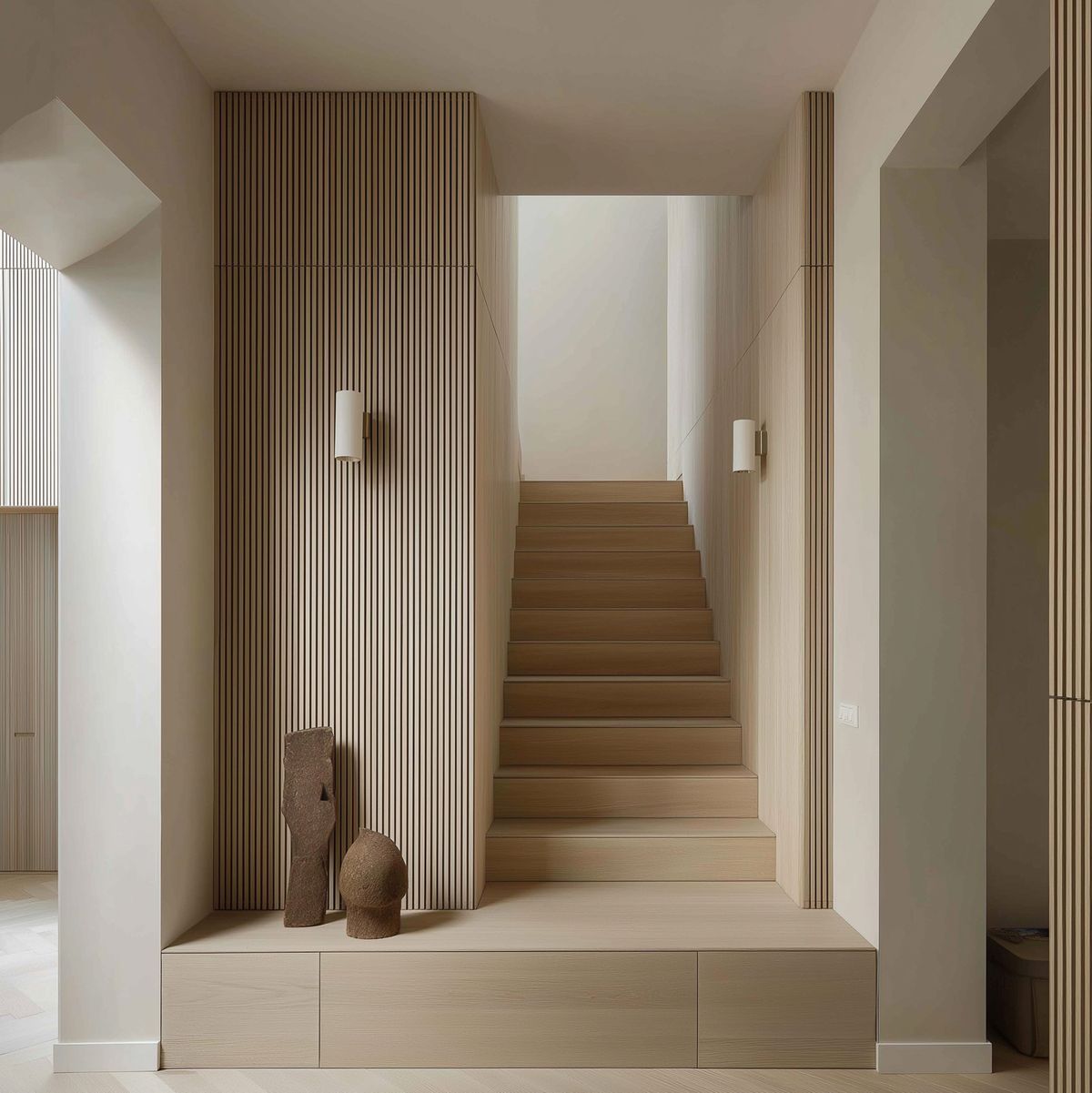 Straight Modern Staircase Design with Wooden Structure | Livspace