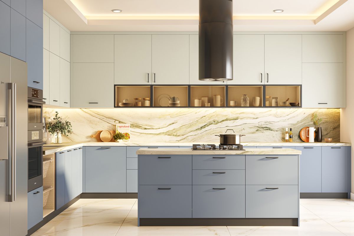 Kitchen and Bathroom Porcelain Tile Design with Marble Look | Livspace