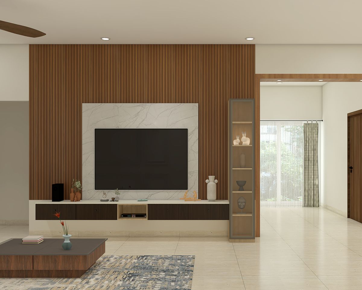 Flooring Design with Contemporary Light Beige Square Tile Layout | Livspace