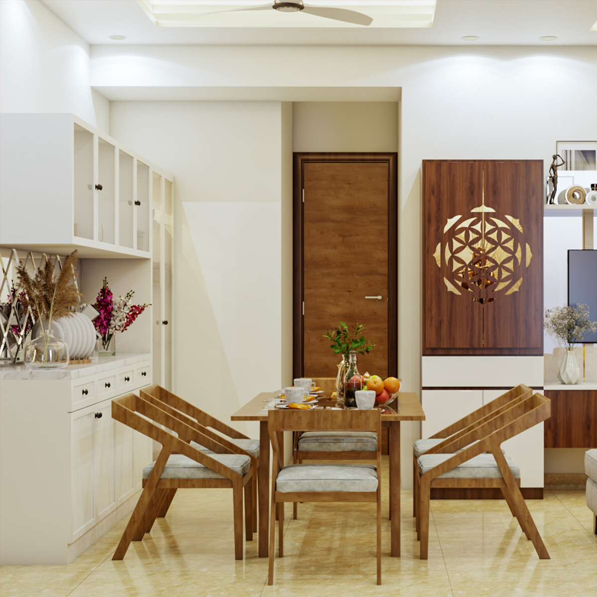 Sleek Dining Room With Six-Seater Dining Table | Livspace