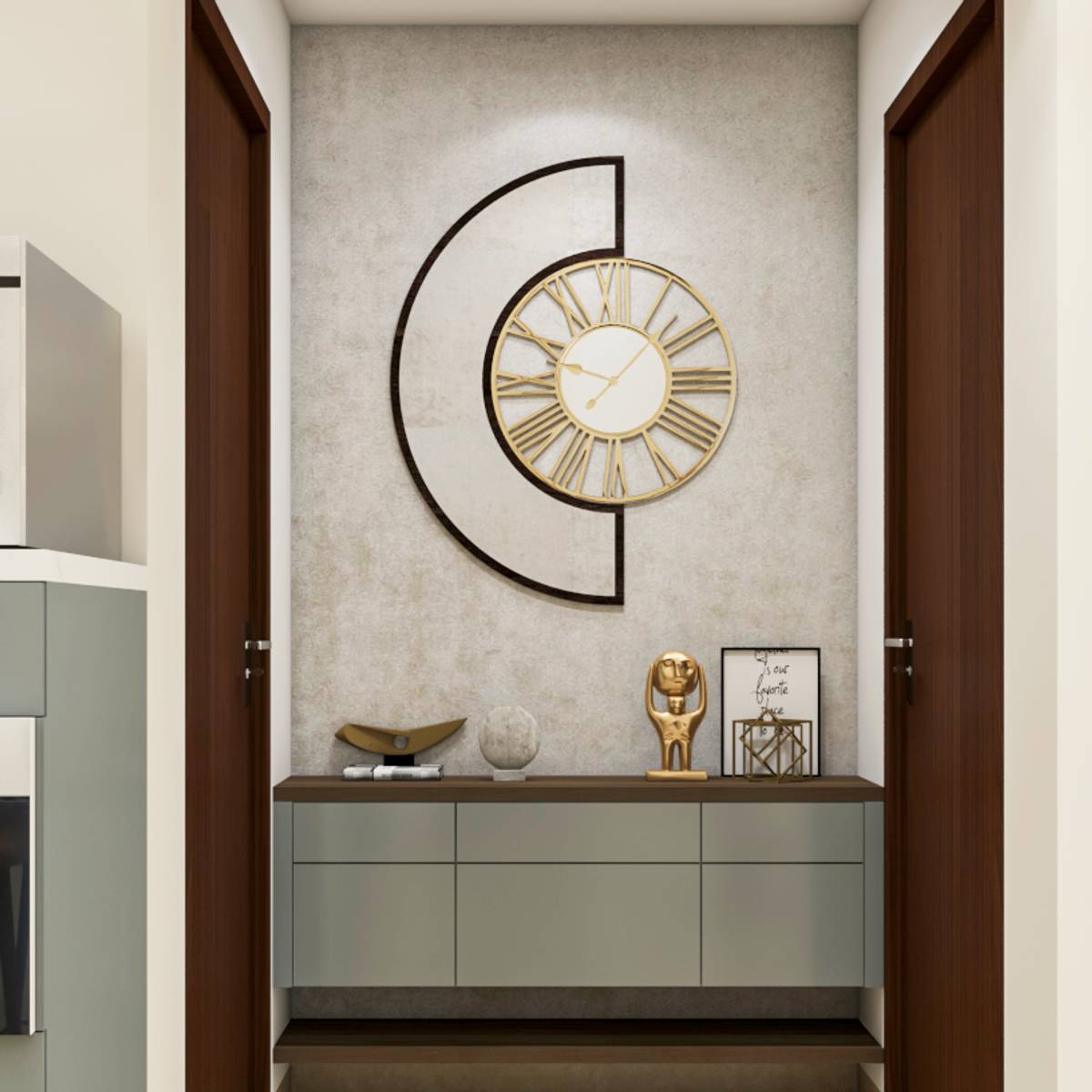 Compact Foyer With Unique Wall Clock | Livspace
