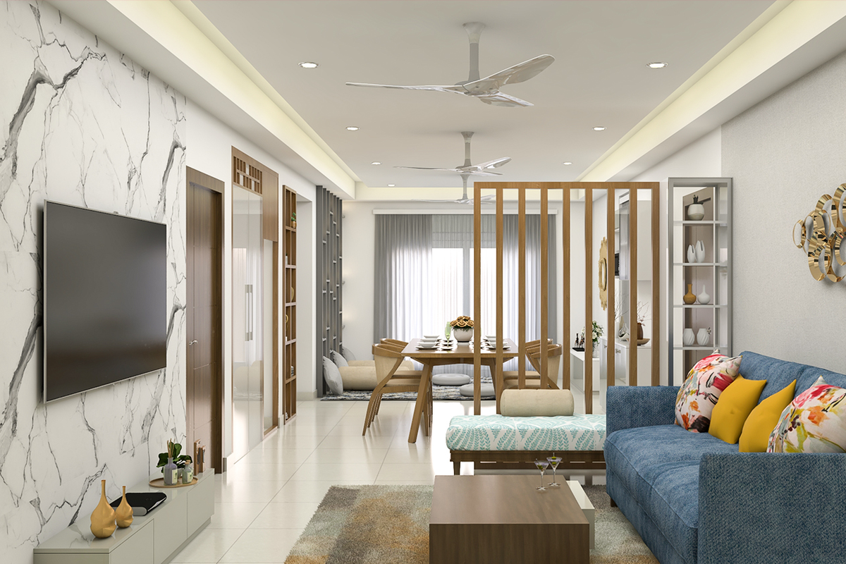 Convenient Contemporary Spacious Large Living Room Design | Livspace