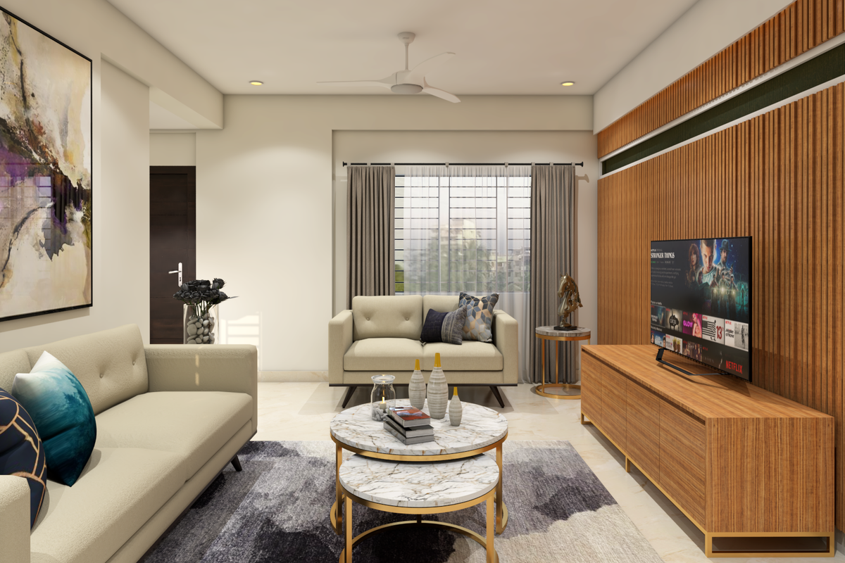 Spacious Modern Design Convenient Naturally-Lit Living Room | Livspace