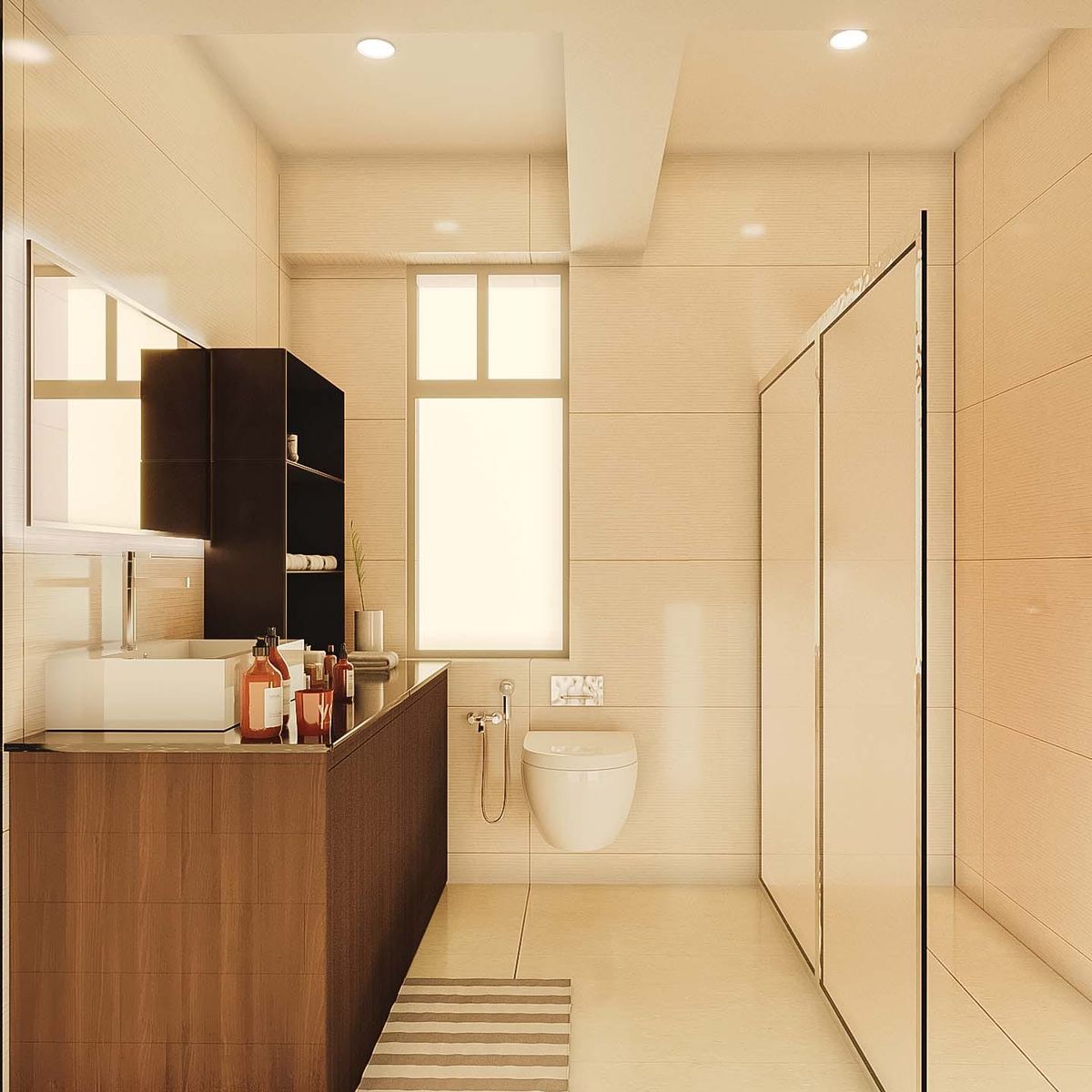 Compact Bathroom Design With Stone Tiles | Livspace