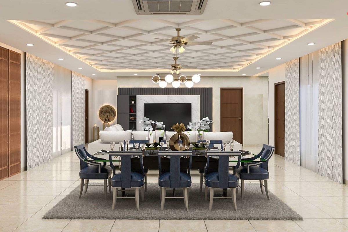 White Finish False Ceiling With Cross Design | Livspace