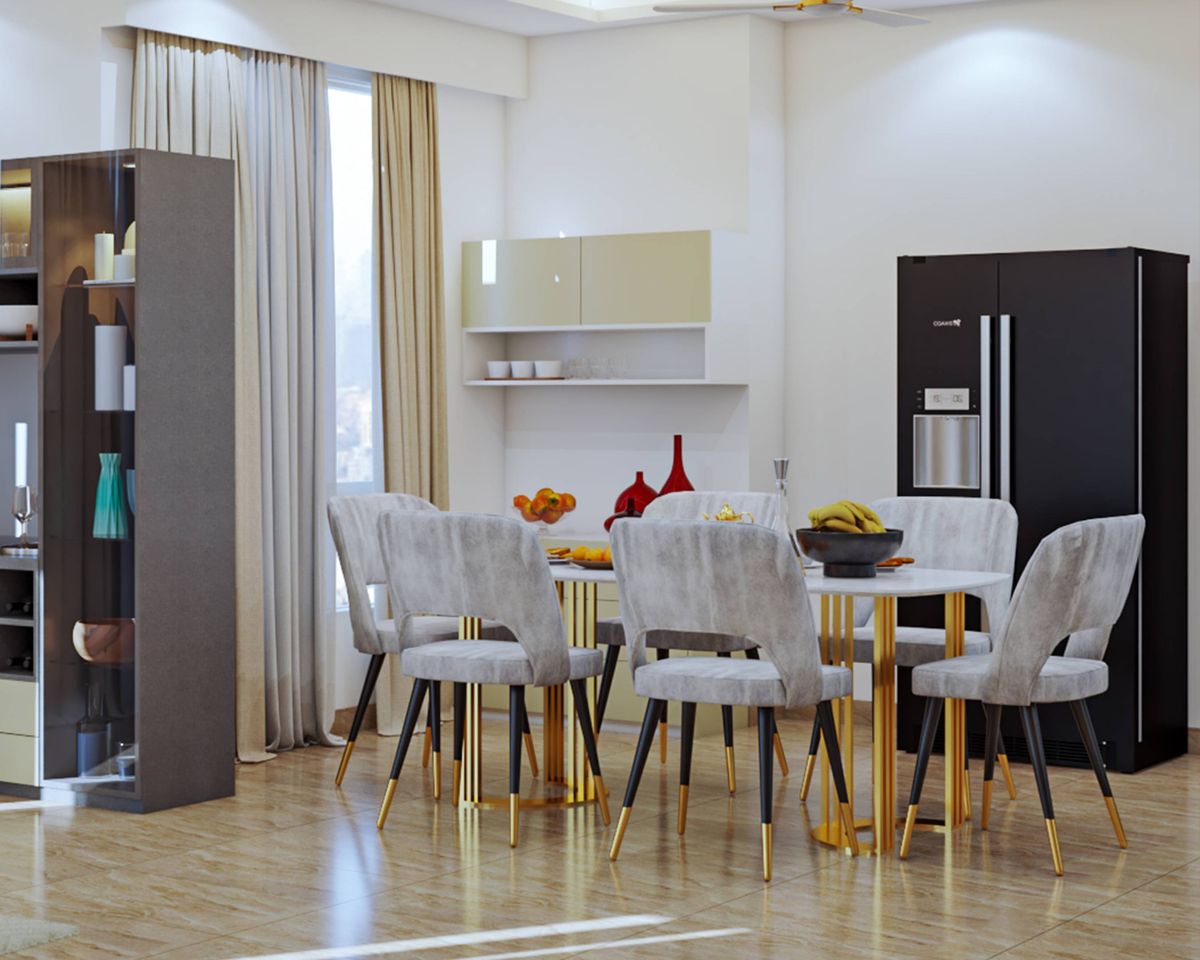 Contemporary Style Dining Room Design With White Table Top | Livspace