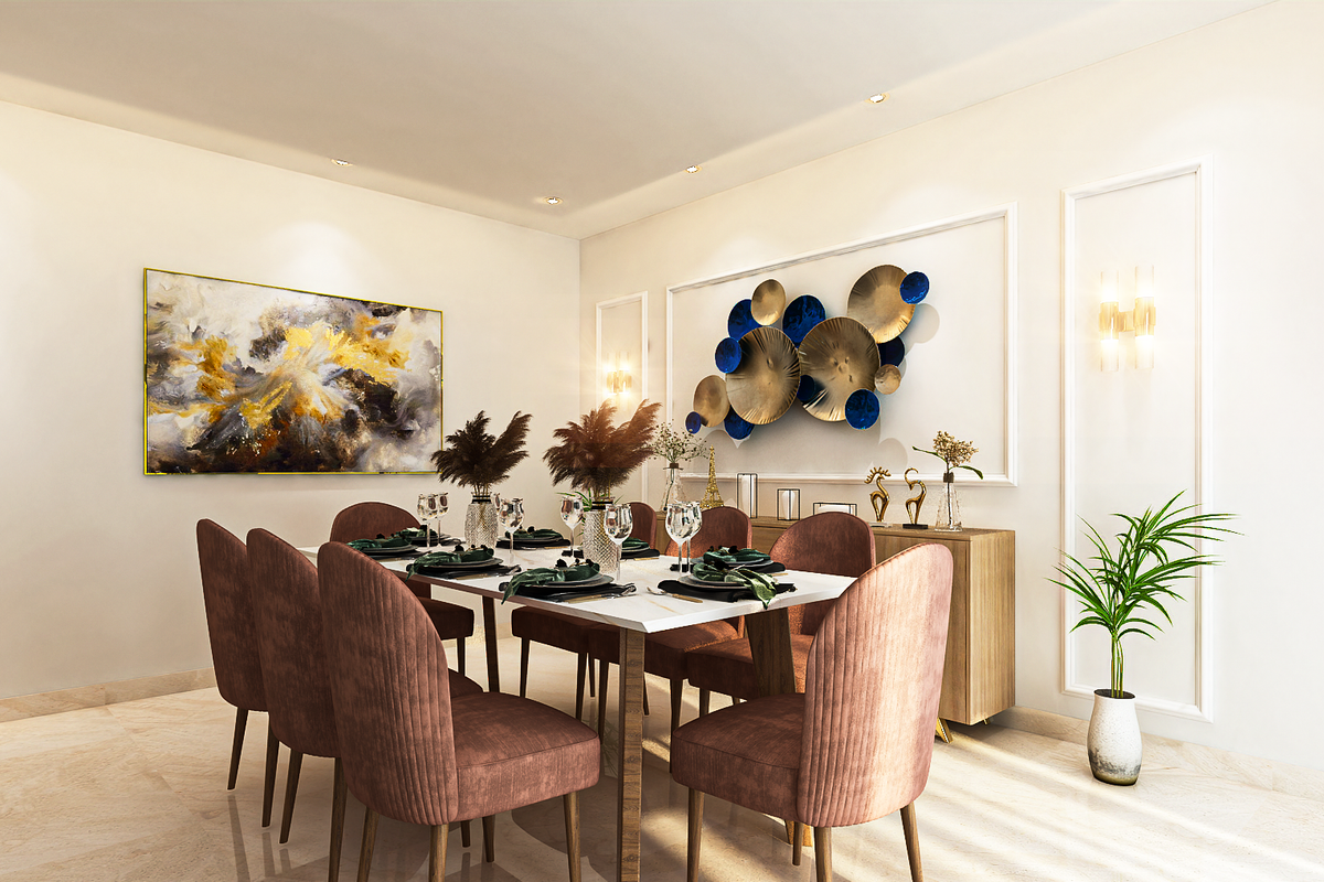 Spacious Modern 8-Seater Dining Room Design | Livspace