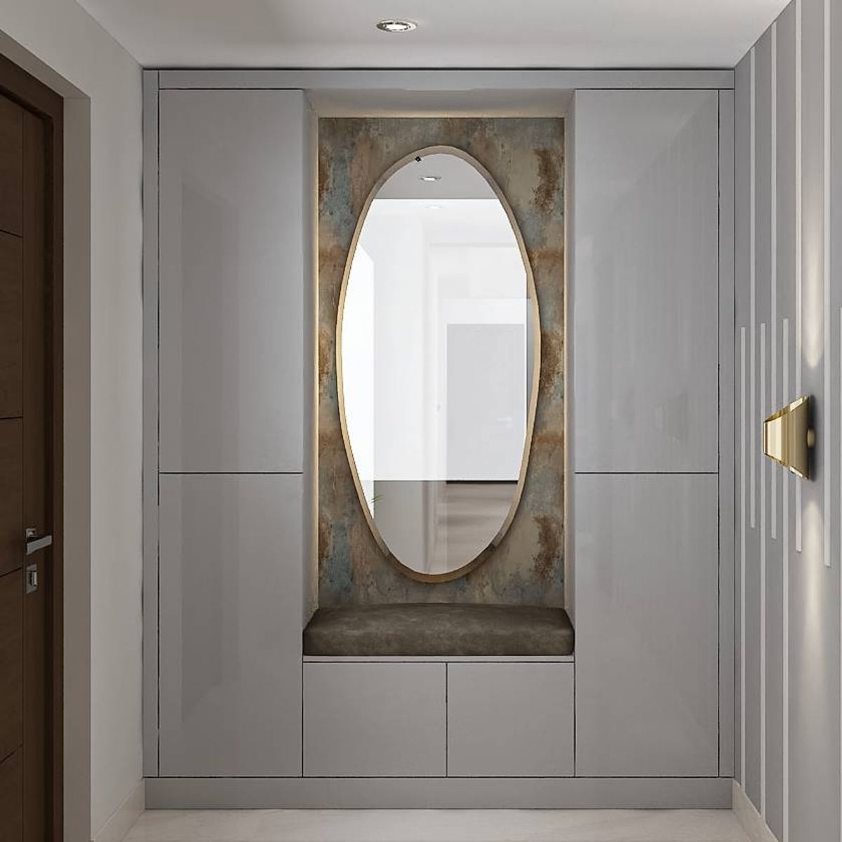 Maximum Storage Contemporary Themed Compact Sized Foyer Design | Livspace