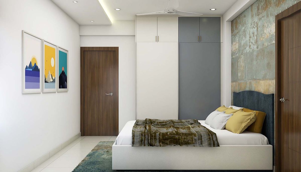 Compact Guest Bedroom Design With Wardrobe And Loft Storage | Livspace