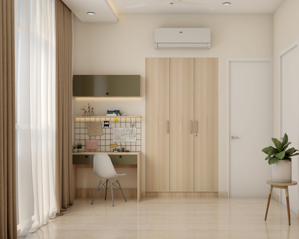 Compact Home Office Design with Wardrobe And Study Table | Livspace