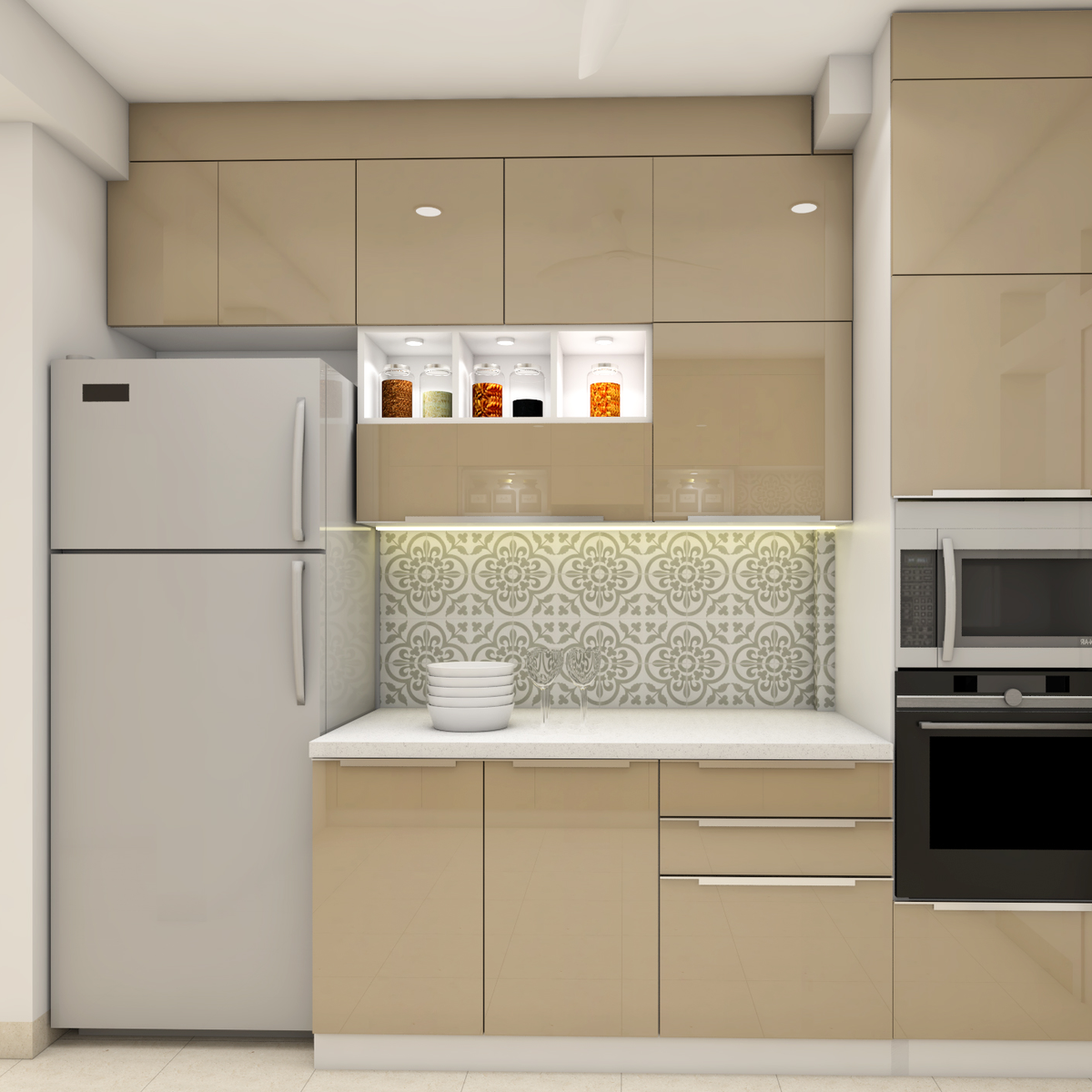 Contemporary Compact Kitchen Design With Dual Tone Interiors | Livspace