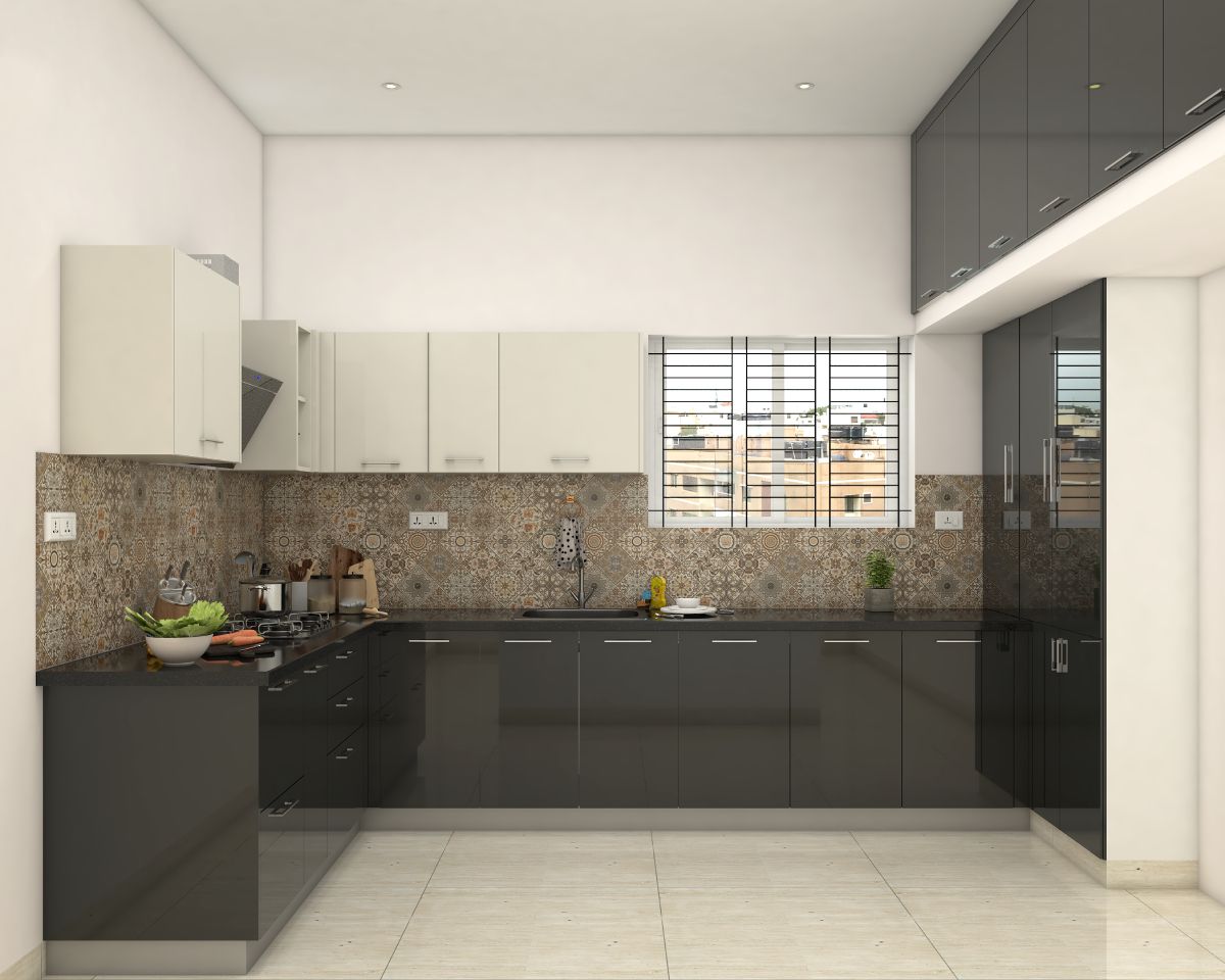 Modern Black Themed Spacious Kitchen Design | Livspace