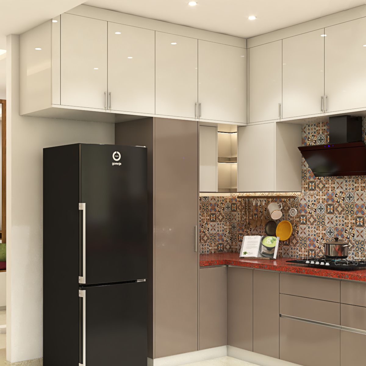 Modern Compact Kitchen Design Idea With Glossy Laminates | Livspace