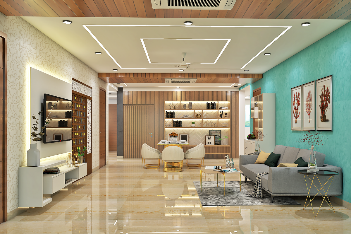 Contemporary False Ceiling Design With Wood Finish | Livspace