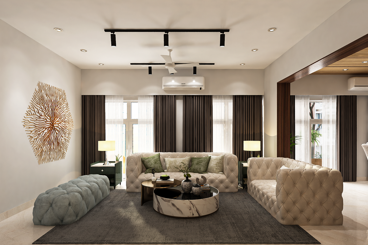 Elegant Convenient Modern Style Spacious Living Room Design | Livspace