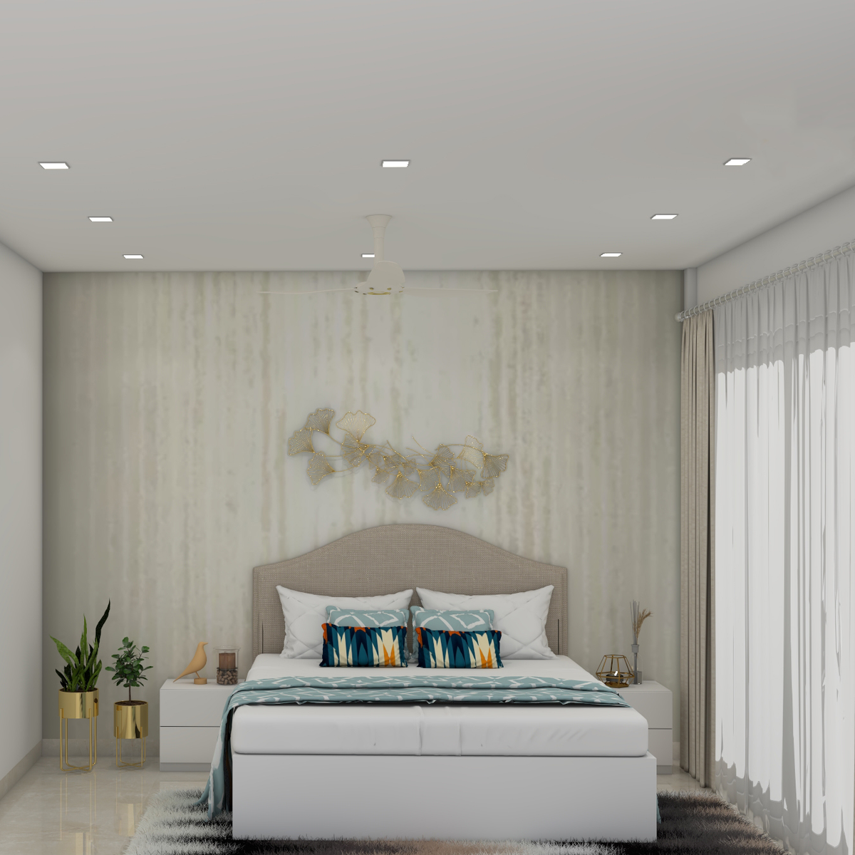 Contemporary Master Bedroom Designed With Beige Decor And Cosy Bed ...