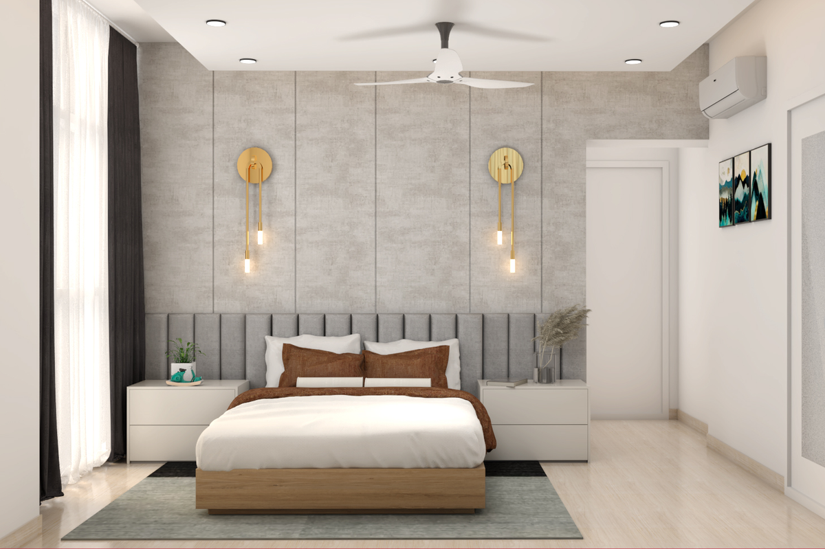 Spacious Grey And White Master Bedroom Design | Livspace
