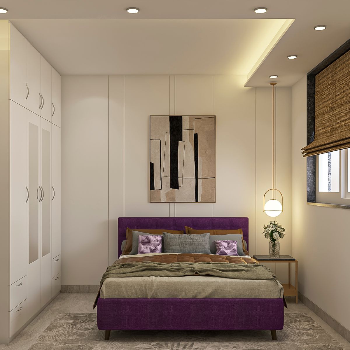 Convenient Modern Style Compact Sized Master Bedroom Design | Livspace