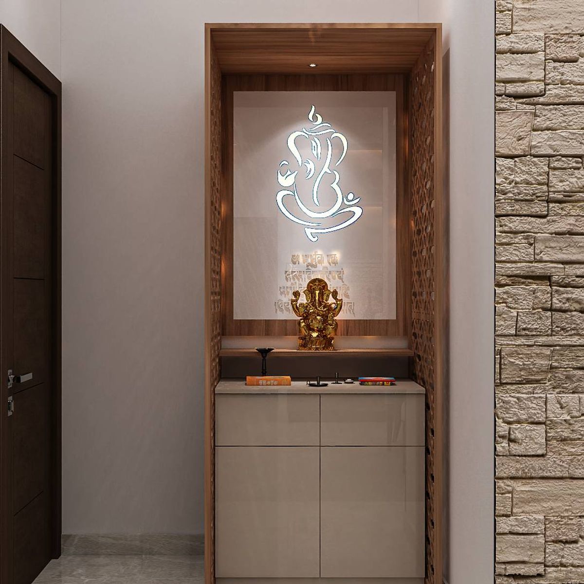 Modern Compact Mandir Design With Elegant Interiors | Livspace