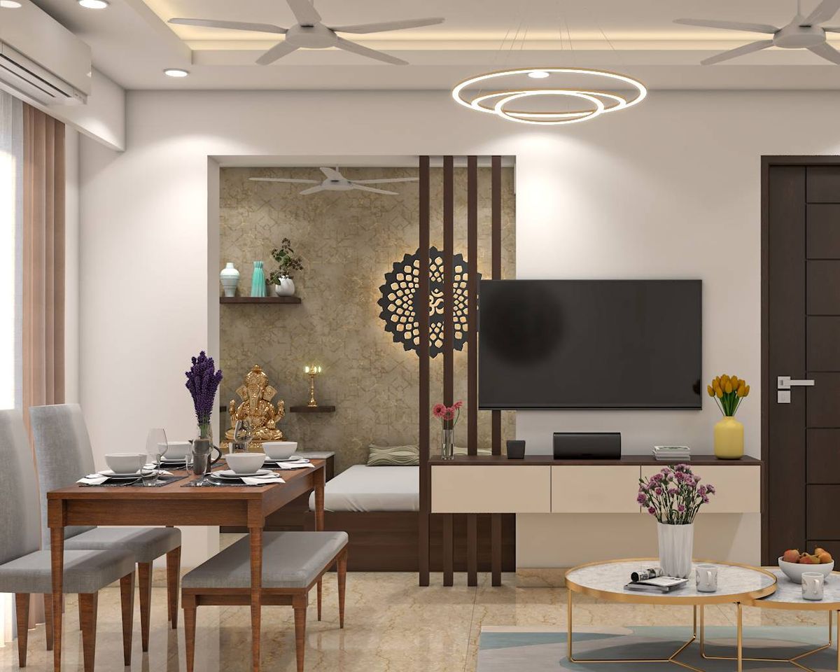 Contemporary TV Unit With Wooden Rafters | Livspace