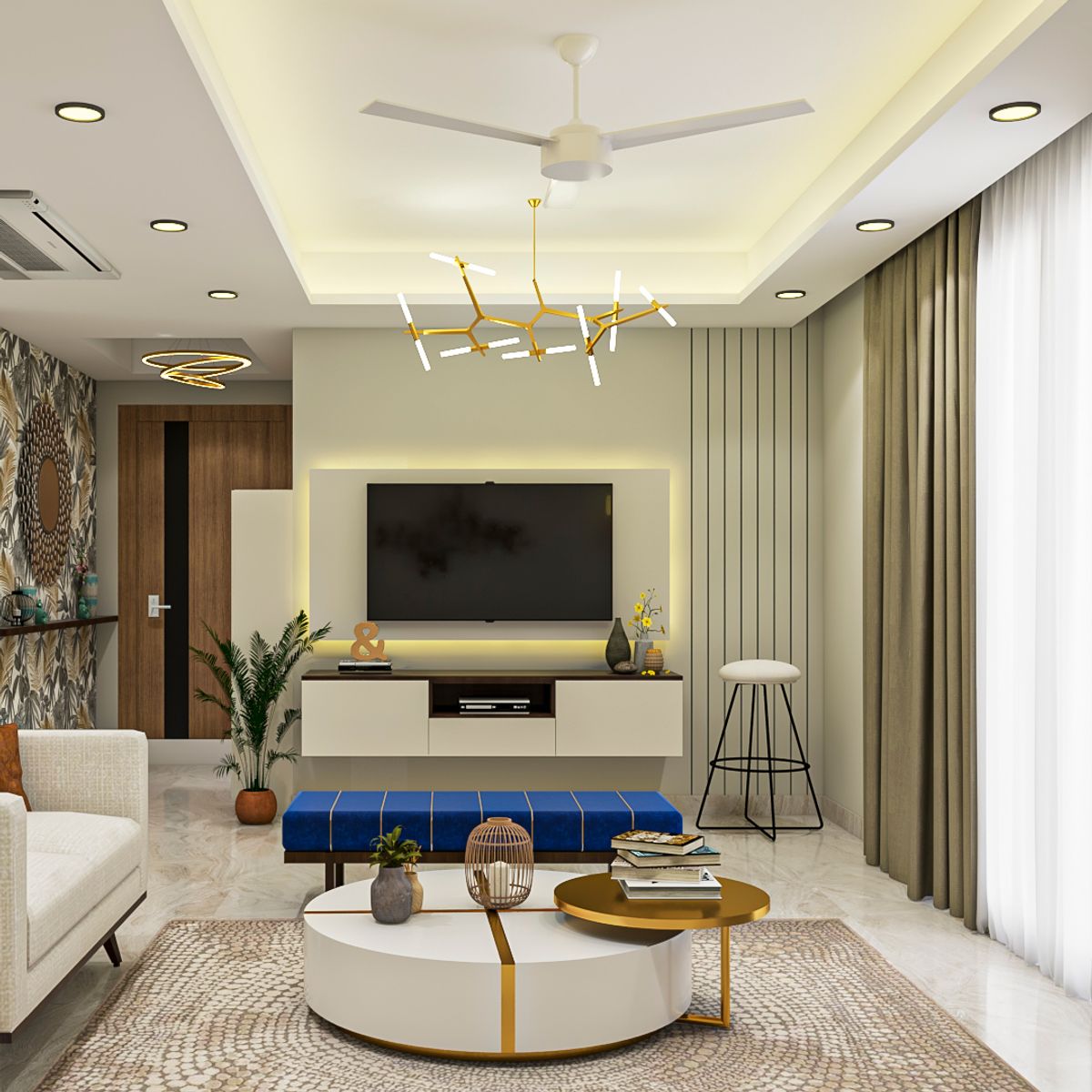 Compact TV Unit Design With Strip Lighting | Livspace