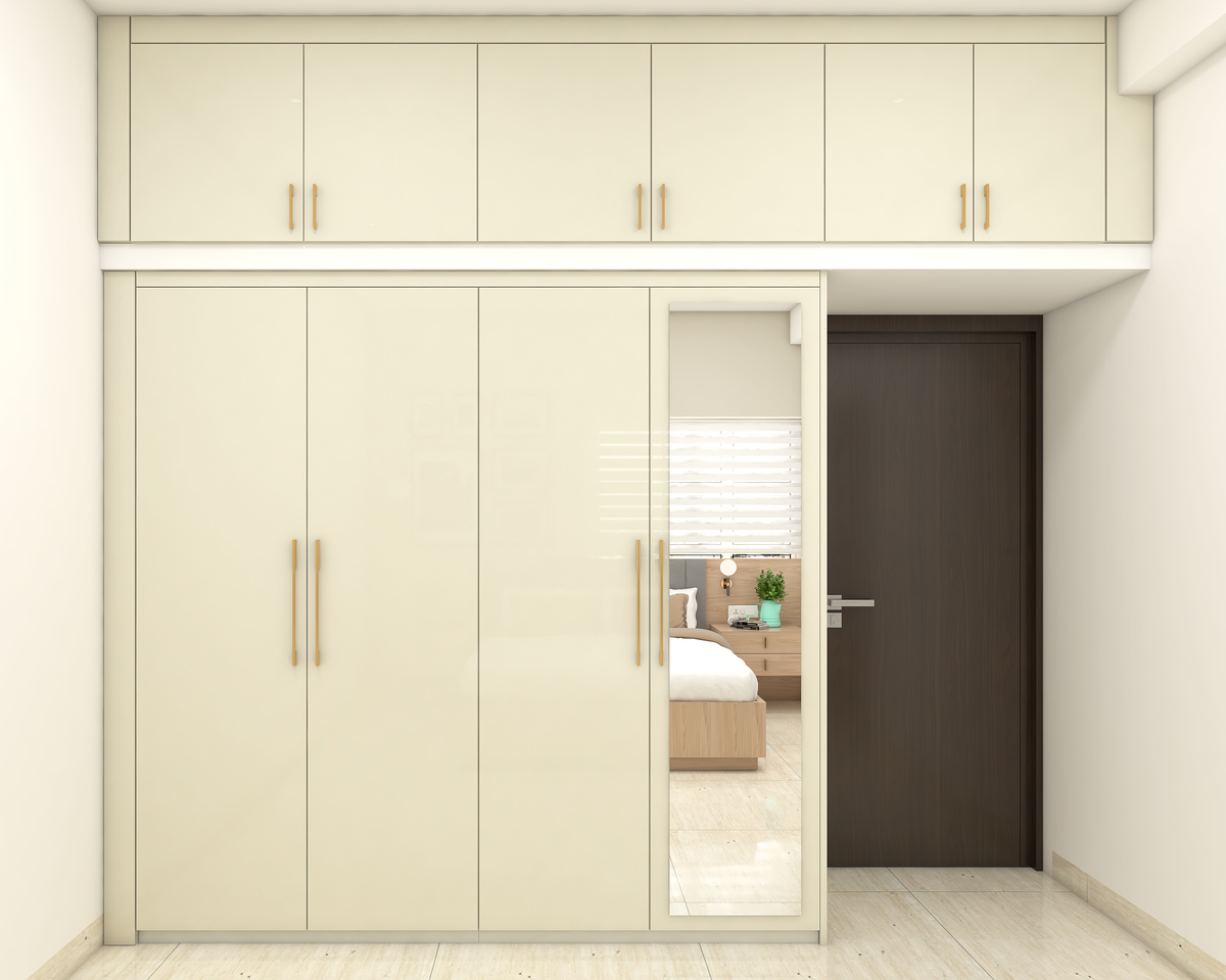 Modern Themed Compact Sized Cream-Coloured Wardrobe Design | Livspace