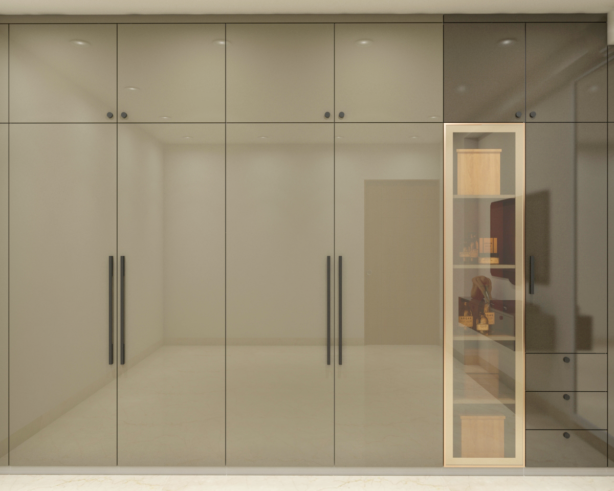 Contemporary Wardrobe Design With Loft And Drawers | Livspace