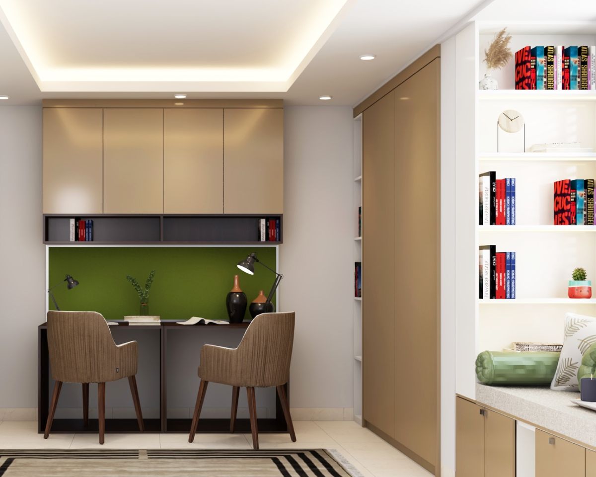 Modern Green And Beige Study Room Design For Two | Livspace