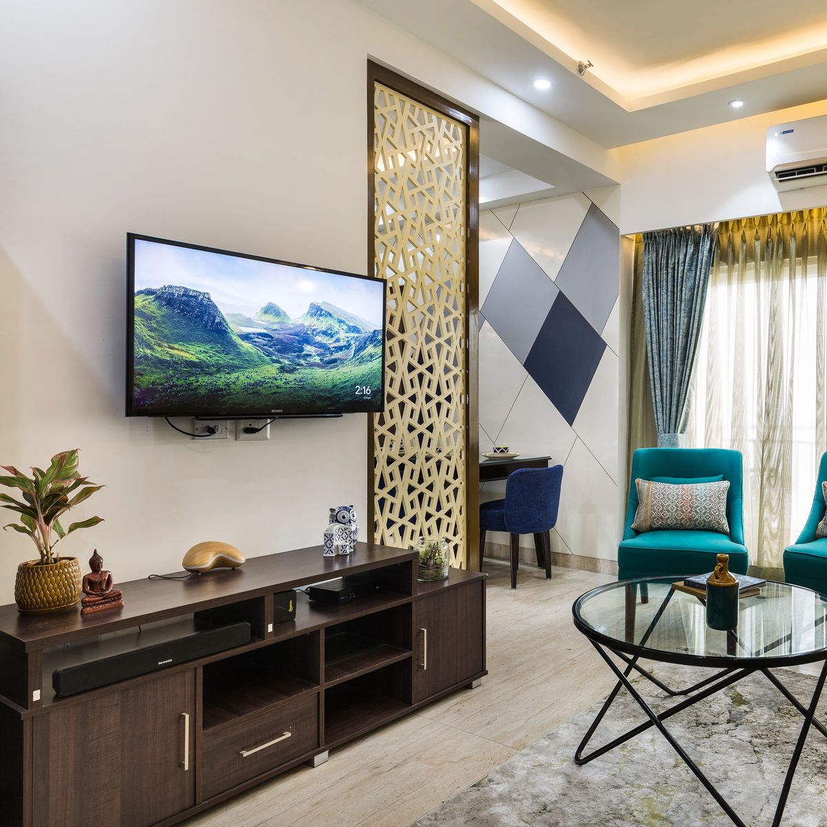 Floor-Mounted Wooden TV Unit Design | Livspace