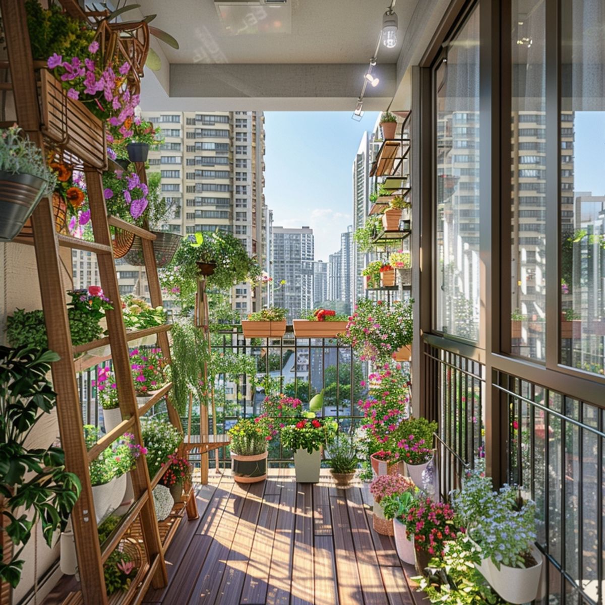 Balcony Design with Tropical Flower Garden and Vertical Planters | Livspace