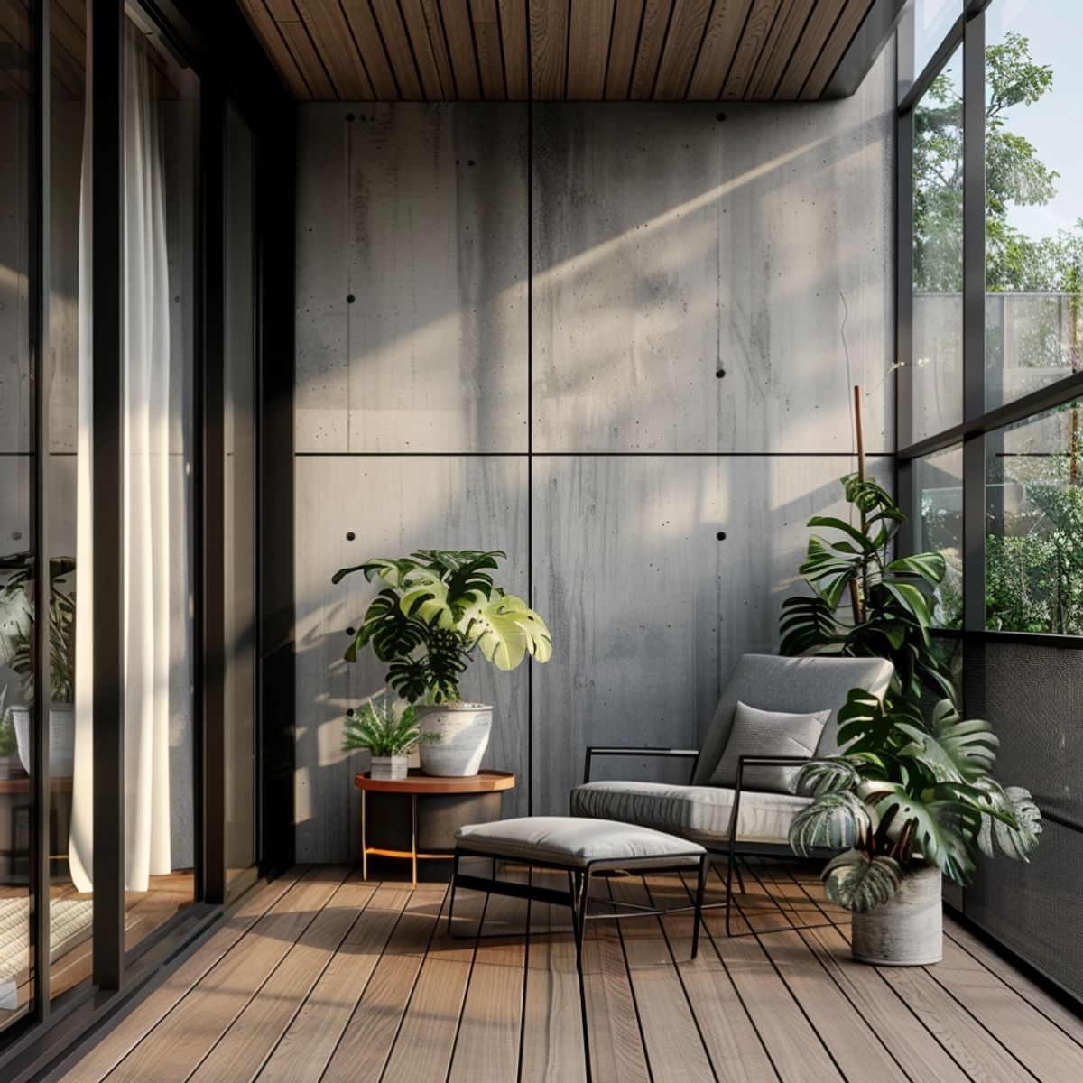 Tropical Balcony Design with Concrete Walls, Gypsum False Ceiling and ...