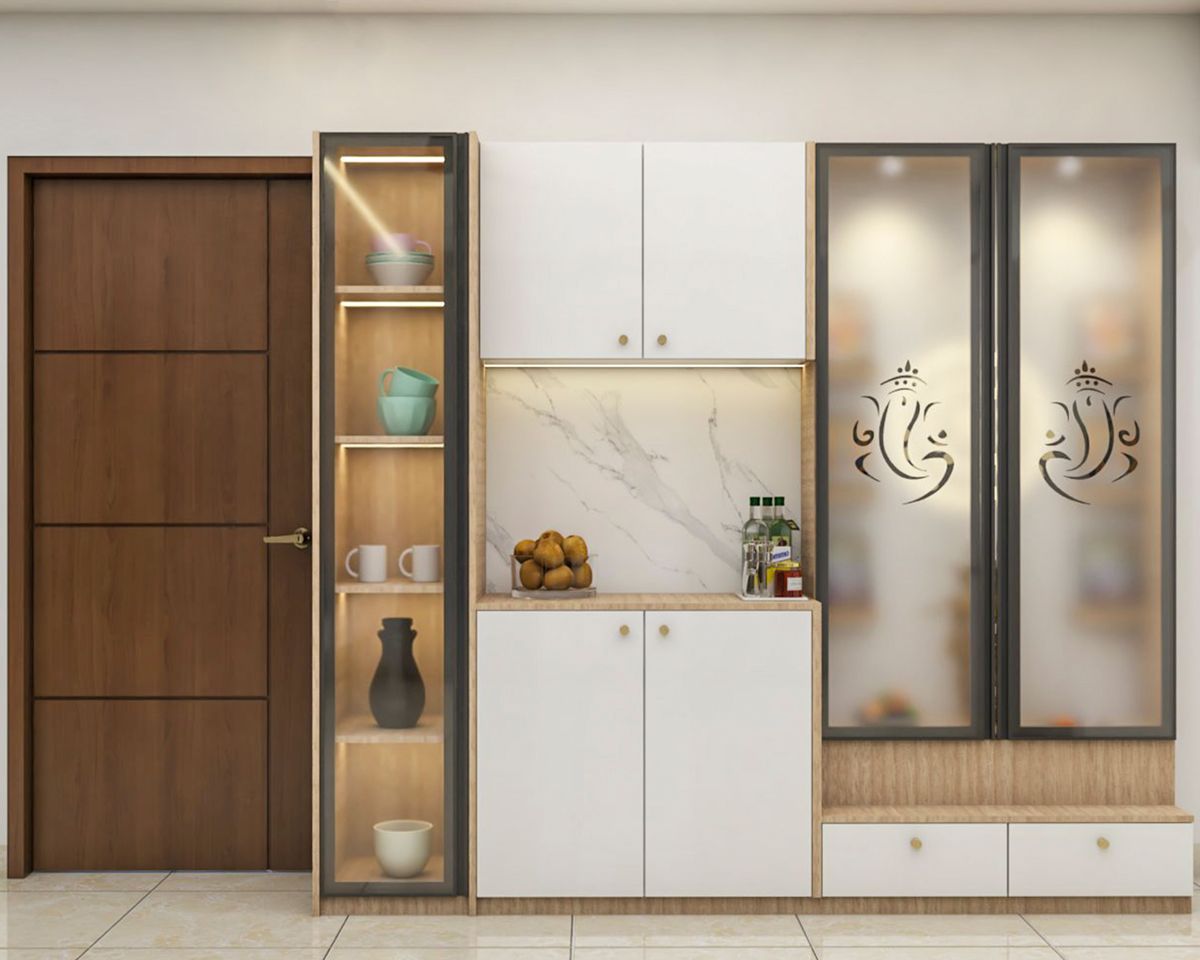 Frosty White Scandinavian Crockery Unit Design with Tall Unit and Wall ...