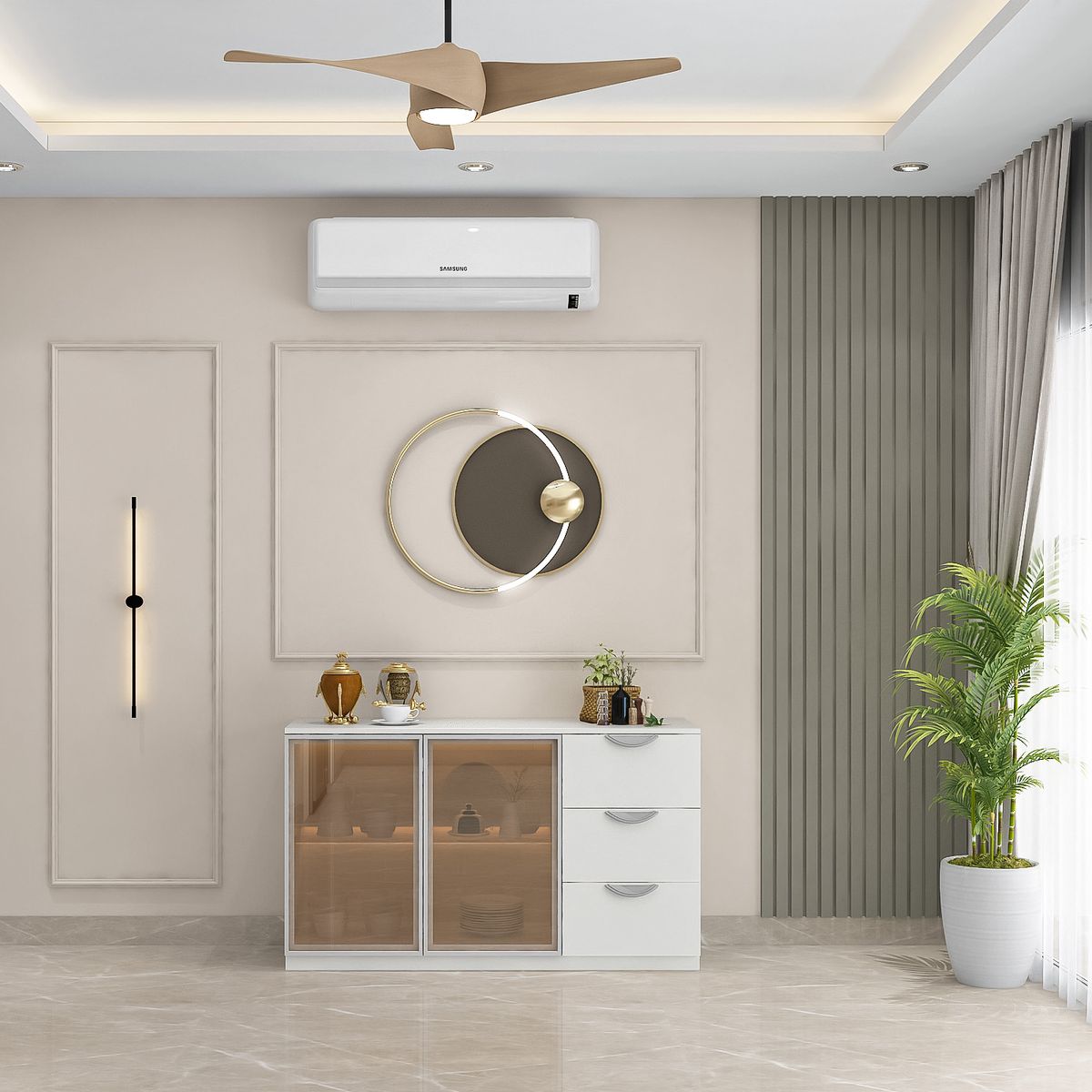Contemporary Frosty White Crockery Unit Design: Profile Shutters and ...