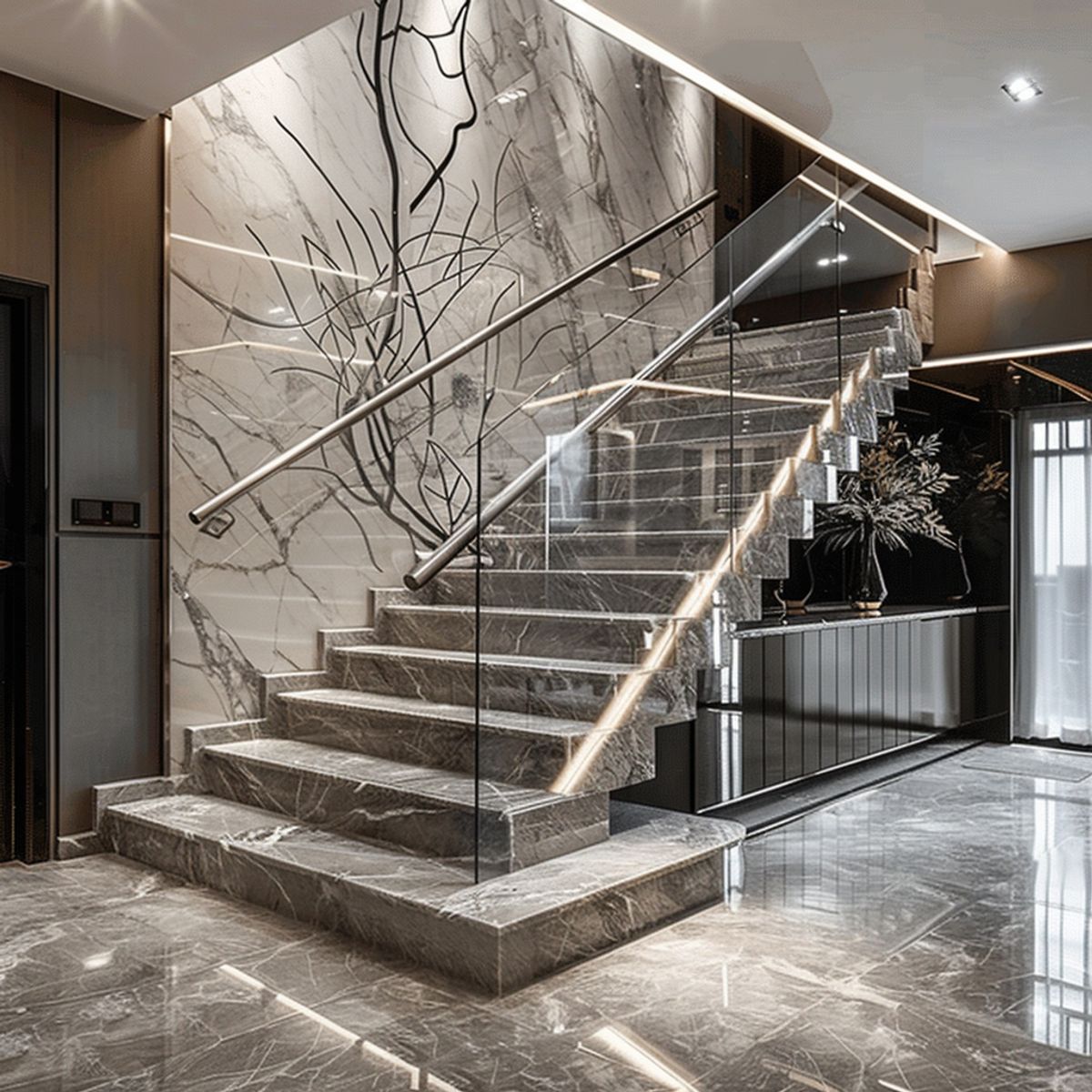 Sleek Modern Glass Balustrade Staircase Design with Concrete Materials ...