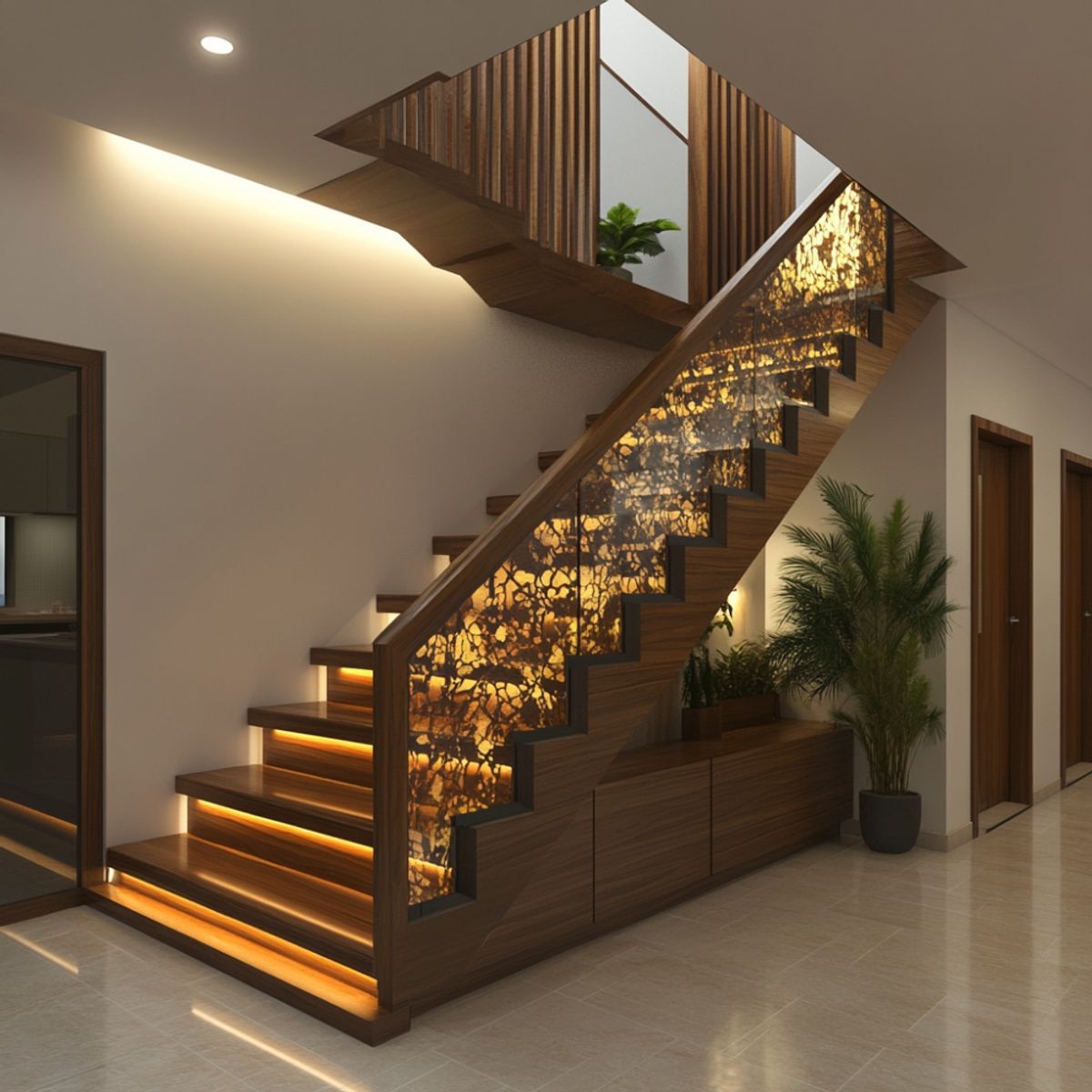 Elegant Contemporary Straight Staircase Design in Wood: Timeless Home ...