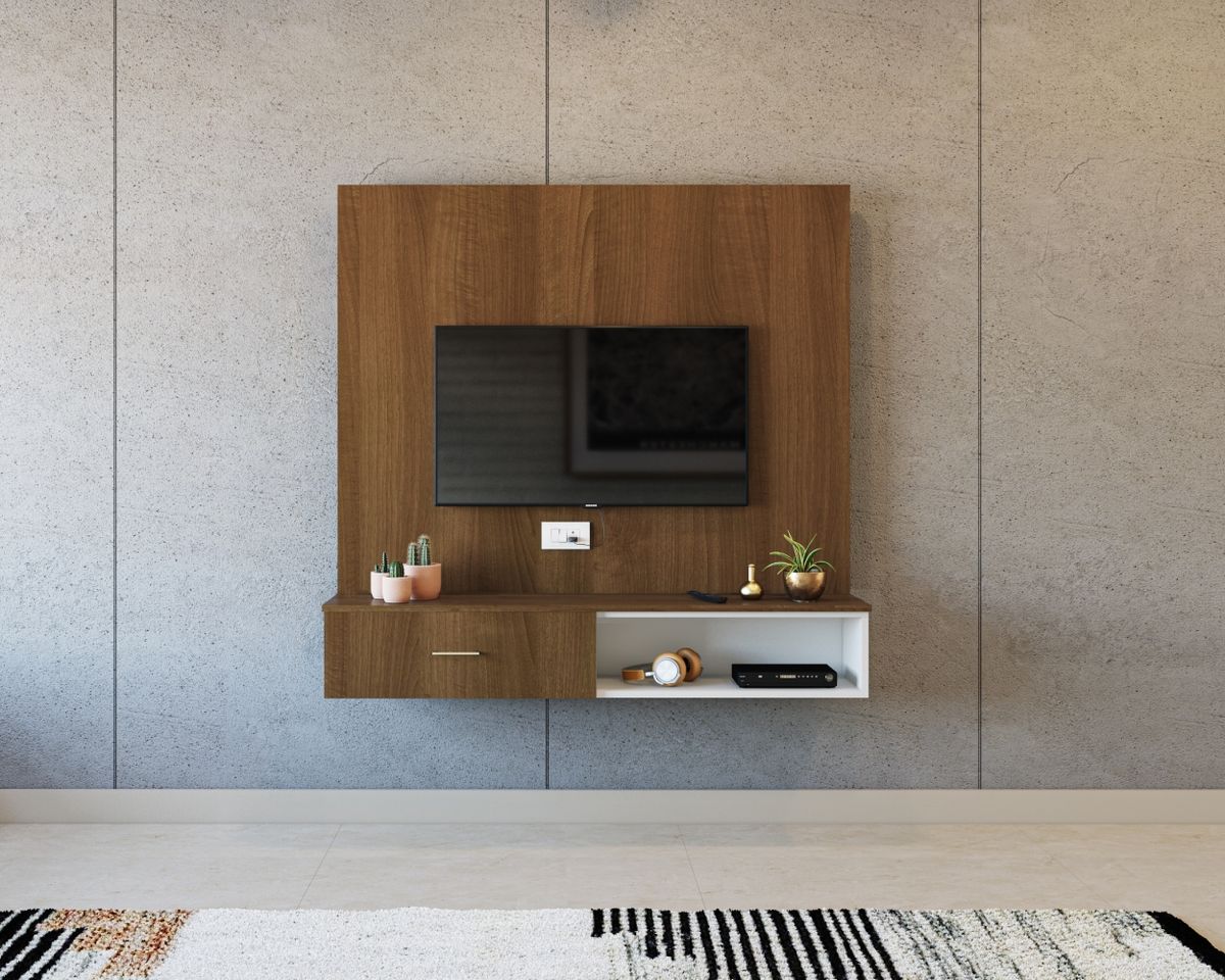 Modern TV Unit Design in Walnut Bronze, Open and Closed Storage with ...