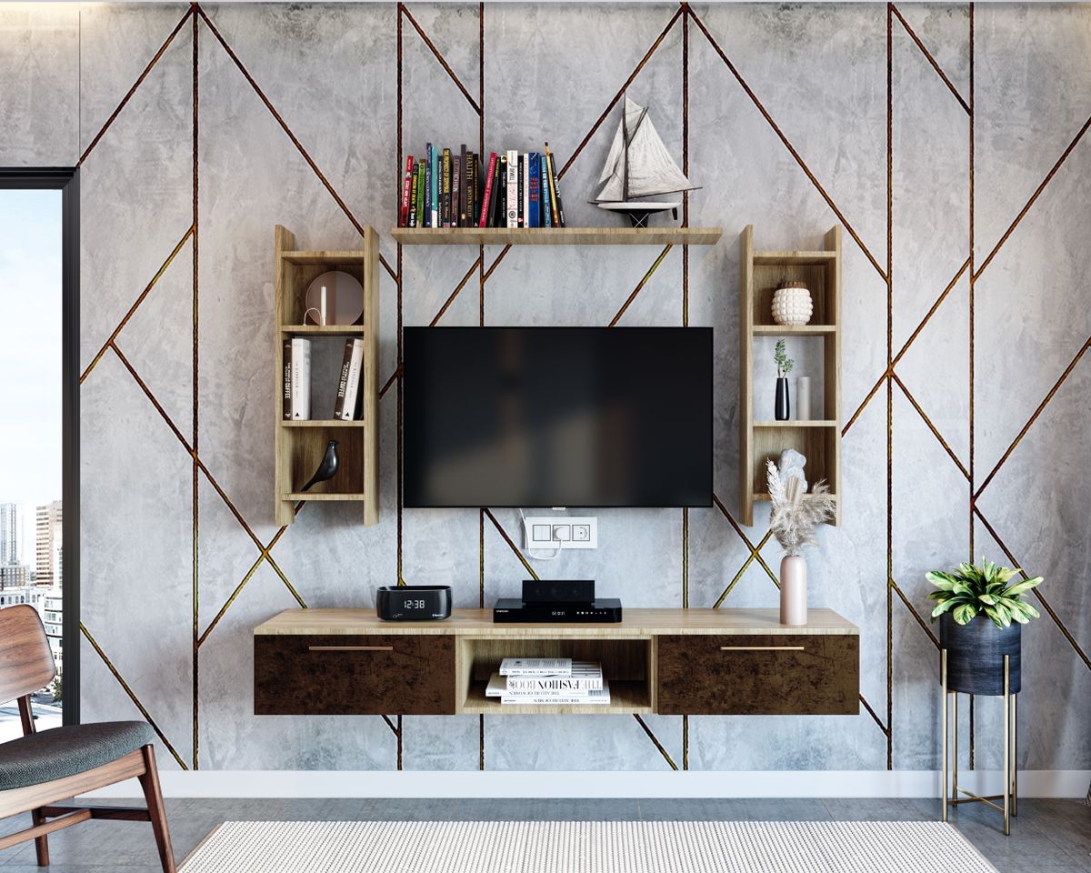 Grey Concrete-Textured PVC Wall Panels Modern Wall Design with Metal ...