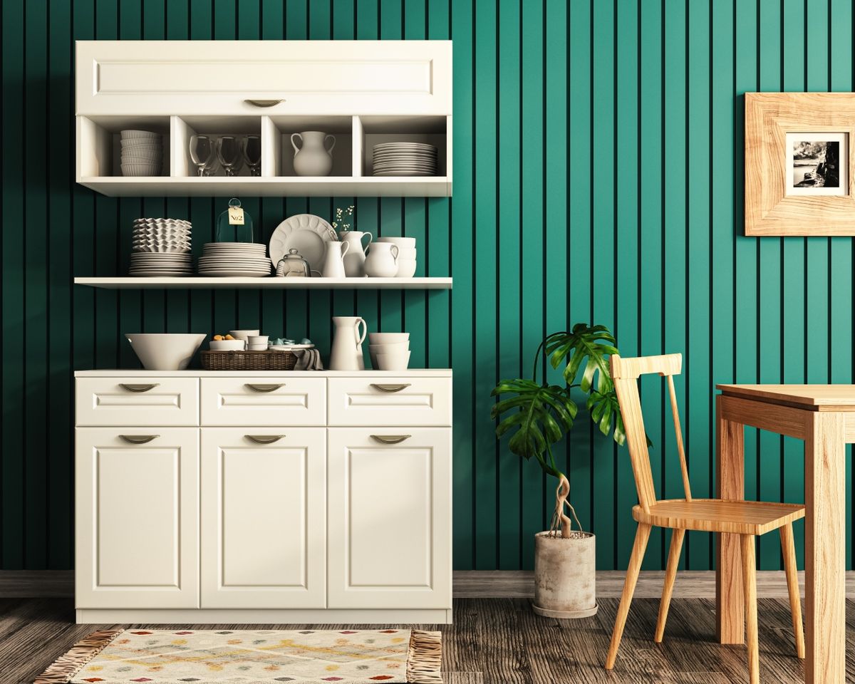 Farmhouse Dining Room Green Fluted Wall Panels Wall Design for Texture ...