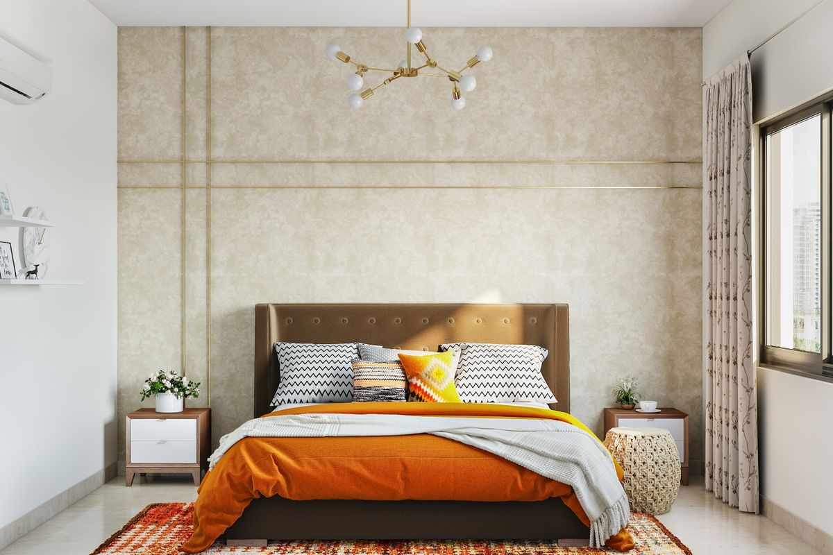 Beautiful Beige and Golden T Patti Wallpaper Design for Classic Bedroom ...