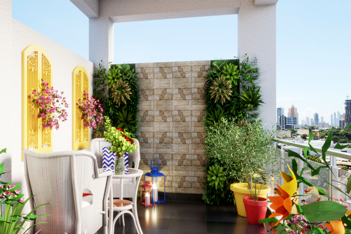 Modern Balcony With Bright Vibrant Colours | Livspace