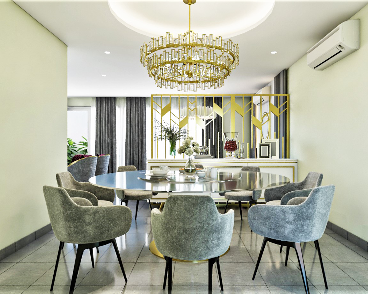 Classic 8-Seater Dining Room Design with Round Table | Livspace